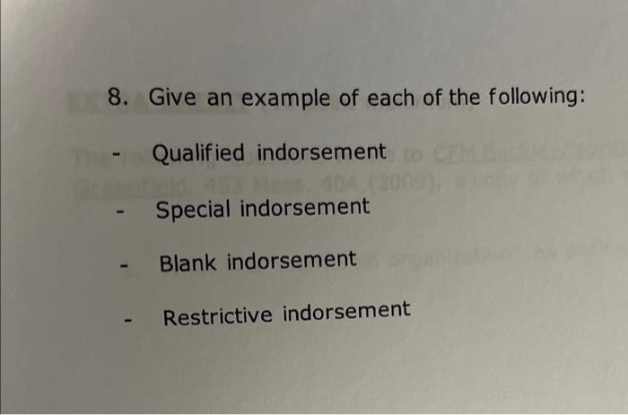Solved 8. Give an example of each of the following: | Chegg.com