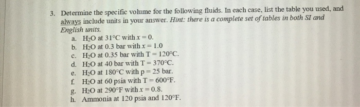 Solved 3. Determine the specific volume for the following | Chegg.com