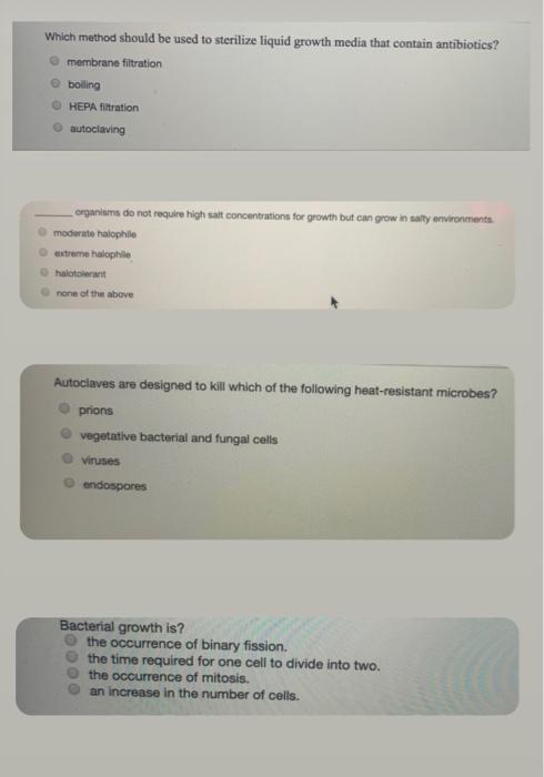 Solved Which method should be used to sterilize liquid | Chegg.com