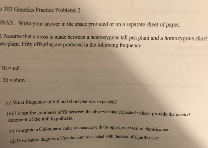 Solved 302 Genetics Practice Problems 2 SSAY. Write your | Chegg.com