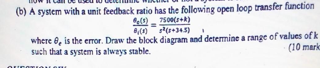 Solved (b) A system with a unit feedback ratio has the | Chegg.com