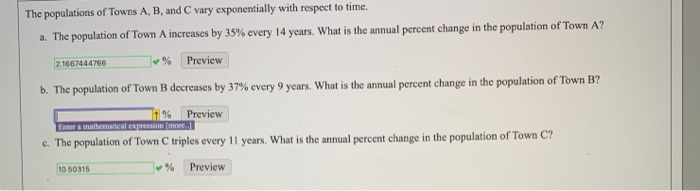 Solved The populations of Towns A, B, and C vary | Chegg.com