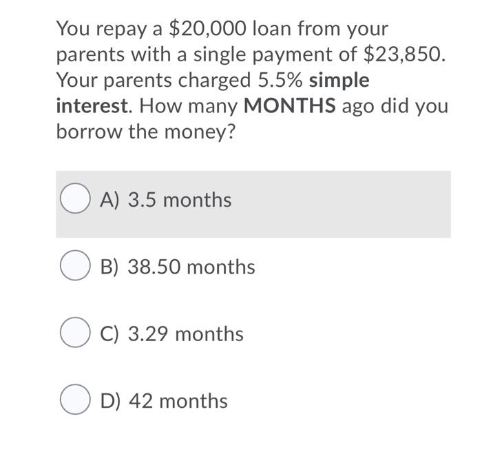 Solved You repay a $20,000 loan from your parents with a | Chegg.com
