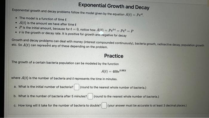 Solved Exponential Growth and Decay Exponential growth and | Chegg.com
