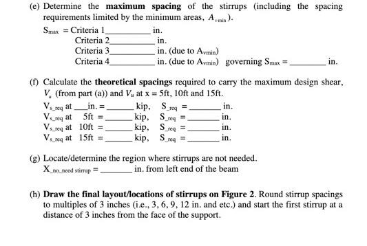 Solved (e) Determine the maximum spacing of the stirrups | Chegg.com
