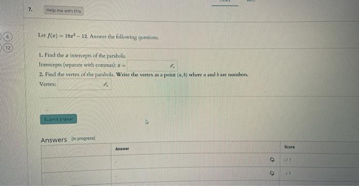 Solved Len f(x)=18x2−12. Answer the following quesions. 1. | Chegg.com