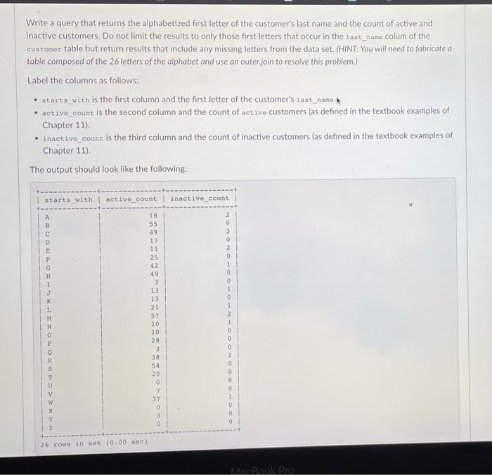 Write a query that returns the alphabetized first | Chegg.com