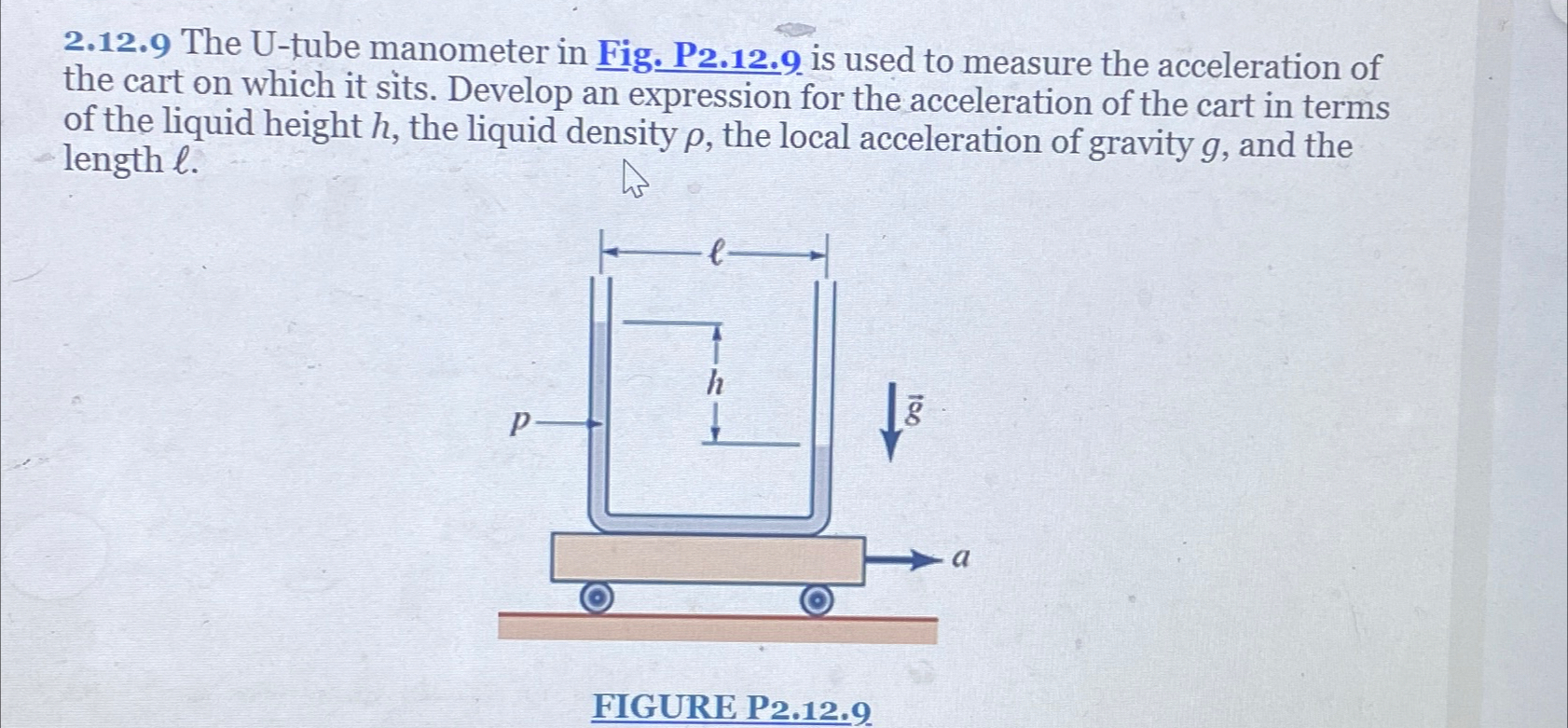 Solved 2.12.9 ﻿The U-tube manometer in Fig. P2.12.9 ﻿is used | Chegg.com