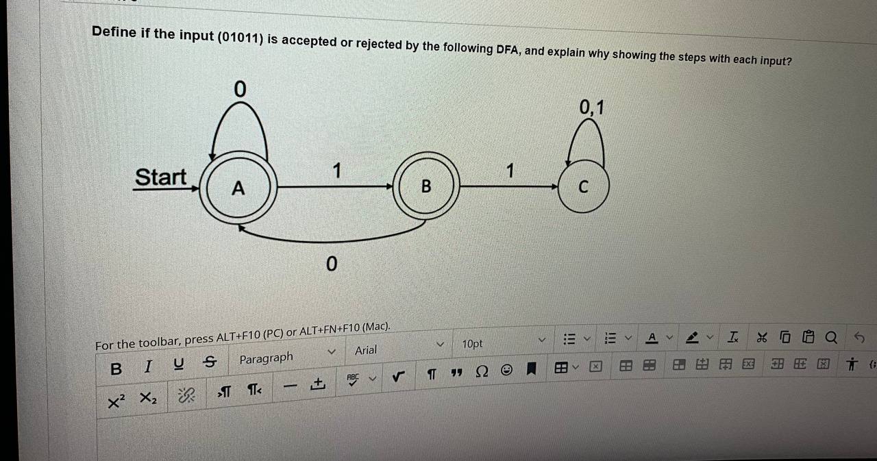 Define if the input 01011 ﻿is accepted or rejected by | Chegg.com
