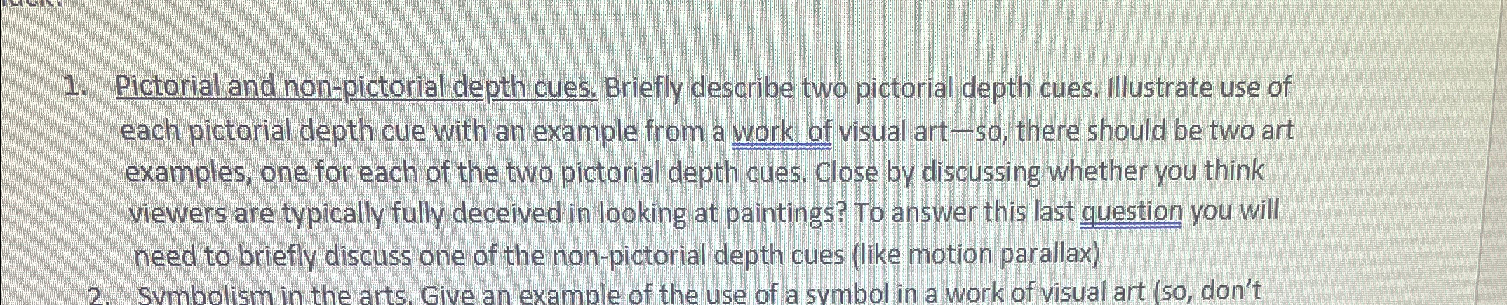 Pictorial and non-pictorial depth cues. Briefly | Chegg.com