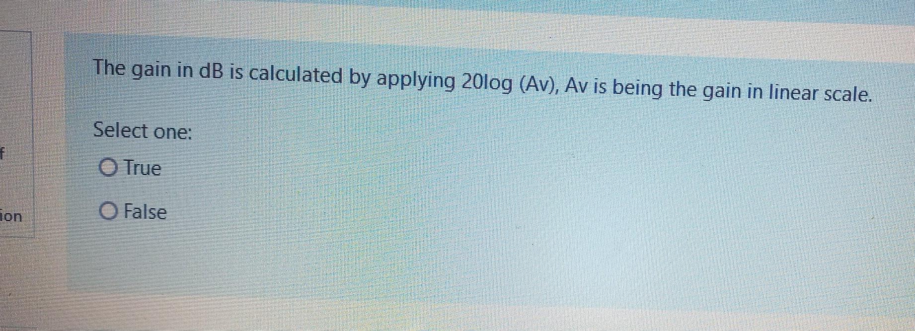 Solved The gain in dB is calculated by applying 20log (Av), | Chegg.com