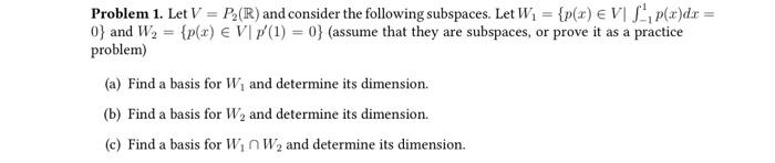 Solved . Let V = P₂(R) and consider the following subspaces. | Chegg.com