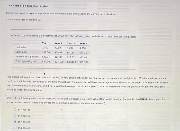 Solved 3. Analysis of an expansion project Companies invest | Chegg.com