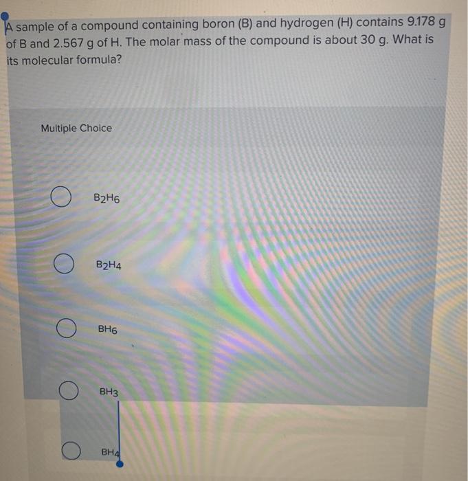 Solved A sample of a compound containing boron (B) and | Chegg.com