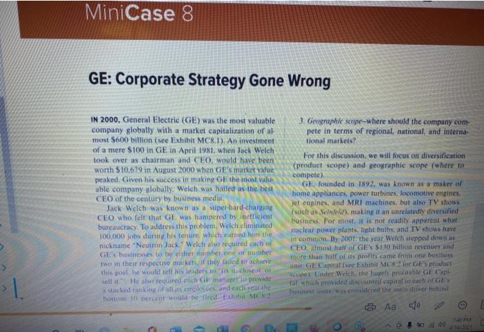 Solved MiniCase 8 GE: Corporate Strategy Gone Wrong IN 2000. | Chegg.com