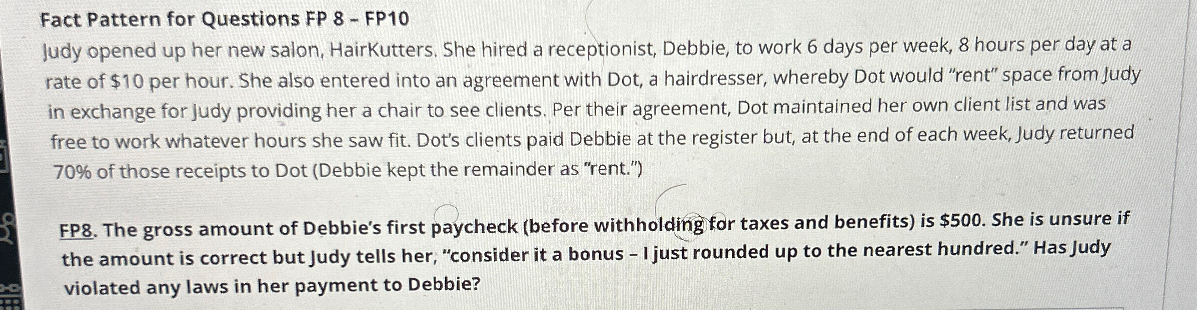 Solved Fact Pattern for Questions FP 8 - ﻿FP10Judy opened up | Chegg.com