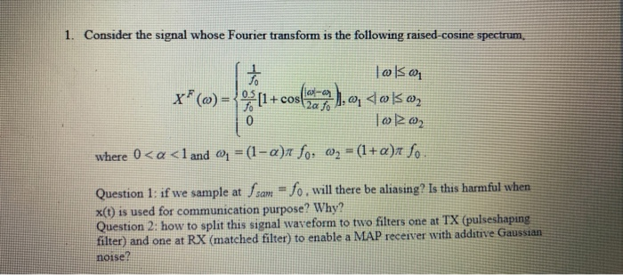 1. Consider the signal whose Fourier transform is the | Chegg.com
