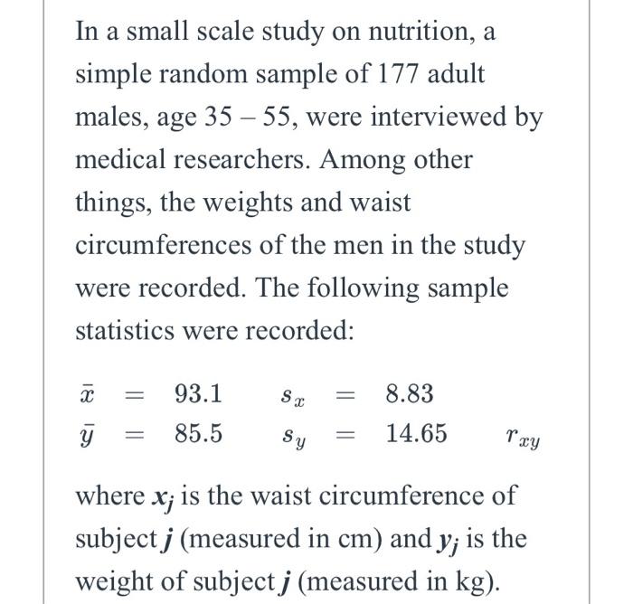 Solved In a small scale study on nutrition, a simple random | Chegg.com