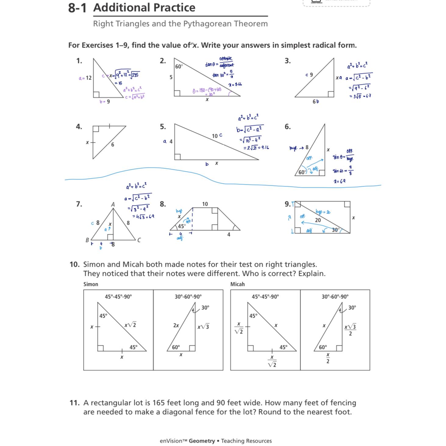 Solved 8-1 ﻿Additional PracticeRight Triangles and the | Chegg.com