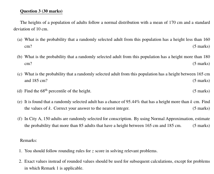 Solved Question 3 (30 ﻿marks)The heights of a population of | Chegg.com