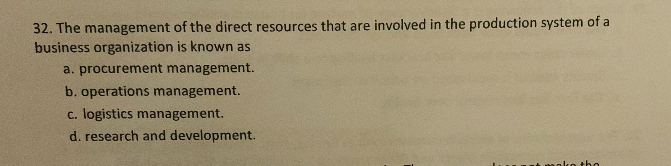 Solved The management of the direct resources that are | Chegg.com