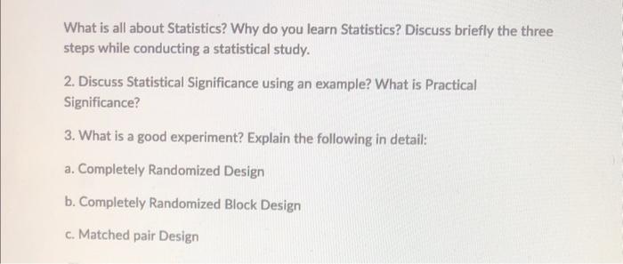 Solved What is all about Statistics? Why do you learn | Chegg.com