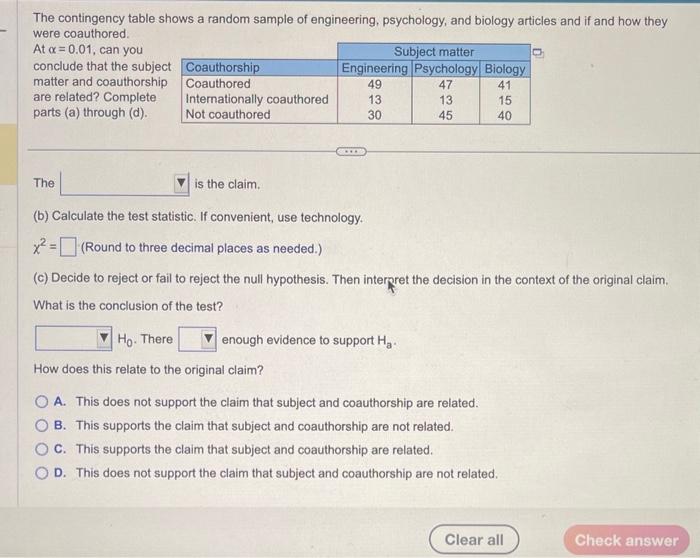Solved The contingency table shows a random sample of | Chegg.com