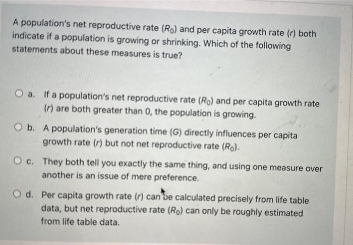 Solved A population's net reproductive rate (R0) and per | Chegg.com