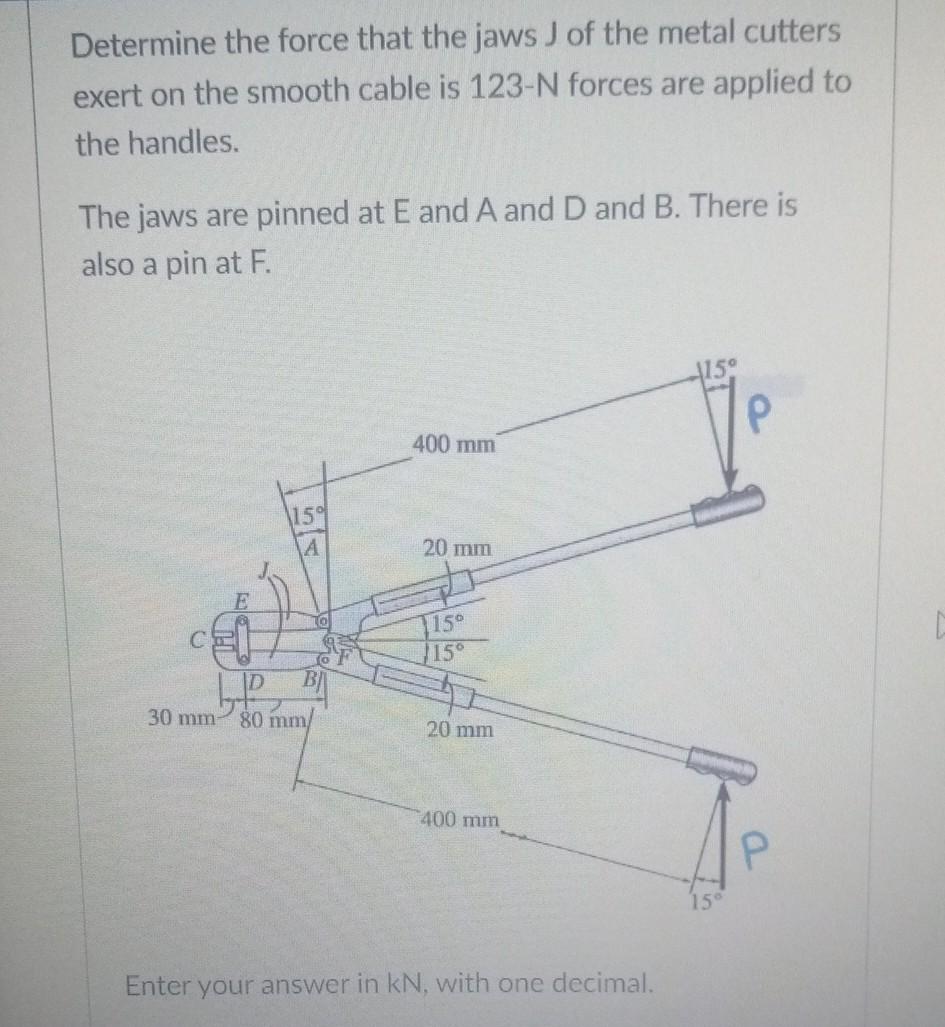 Solved Determine the force that the jaws J of the metal | Chegg.com