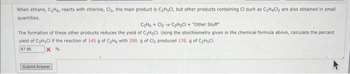 Solved quantities. C2H6+Cl2→C2H5Cl+ "Other Stuff" The | Chegg.com