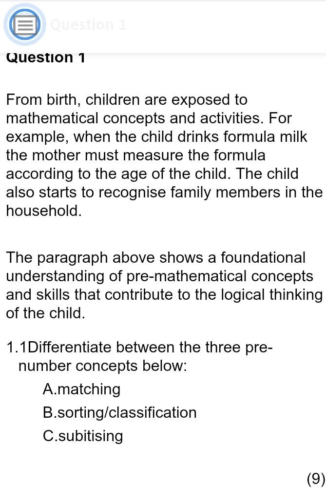 Solved From birth, children are exposed to mathematical | Chegg.com