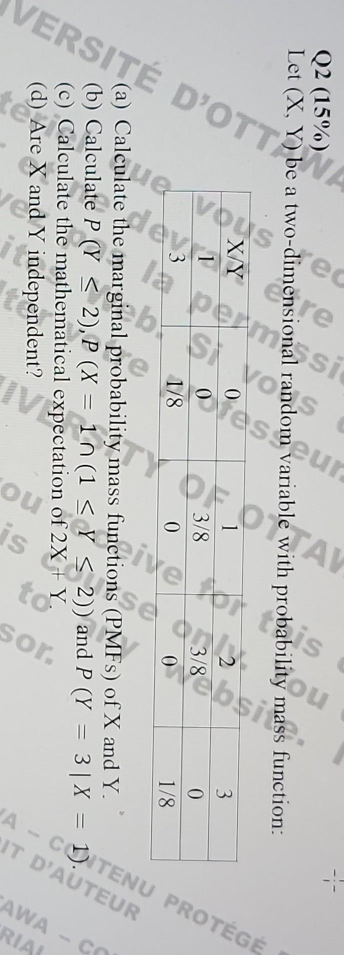Solved Q2 (15\%) Let (X,Y) be a two-dimensional random | Chegg.com