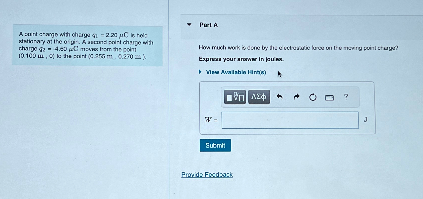 Solved A point charge with charge q1=2.20μC ﻿is held | Chegg.com