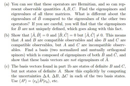 Solved In some basis three operators are given by the | Chegg.com