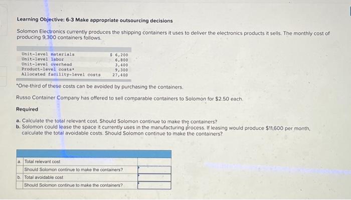 Solved Learning Objective: 6-3 Make appropriate outsourcing | Chegg.com