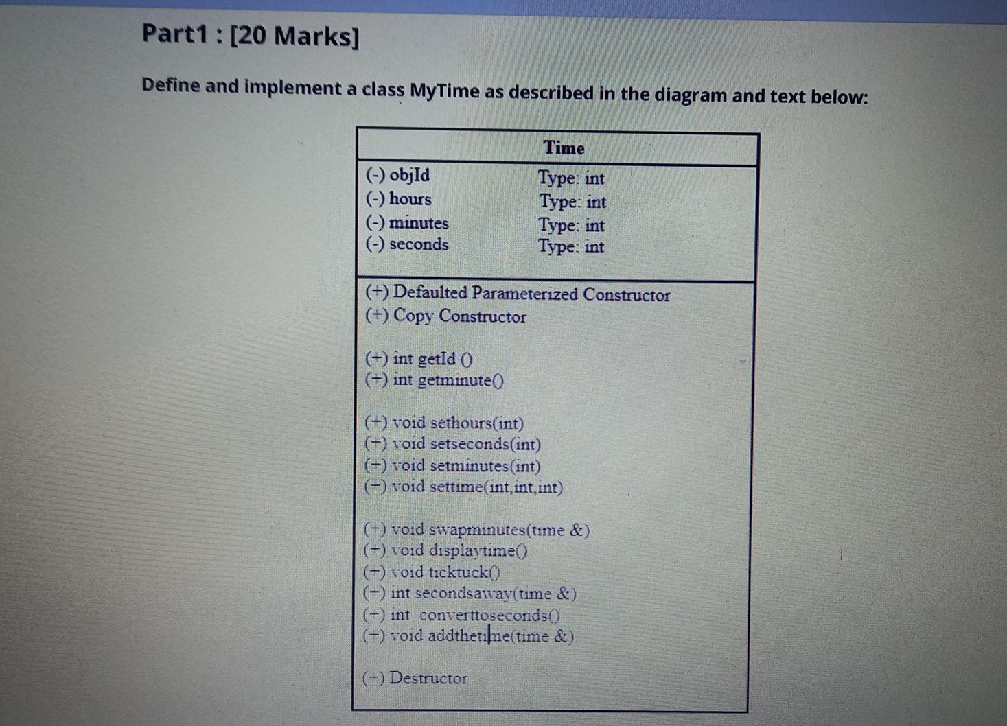 Solved Part1: [20 Marks] Define and implement a class My | Chegg.com
