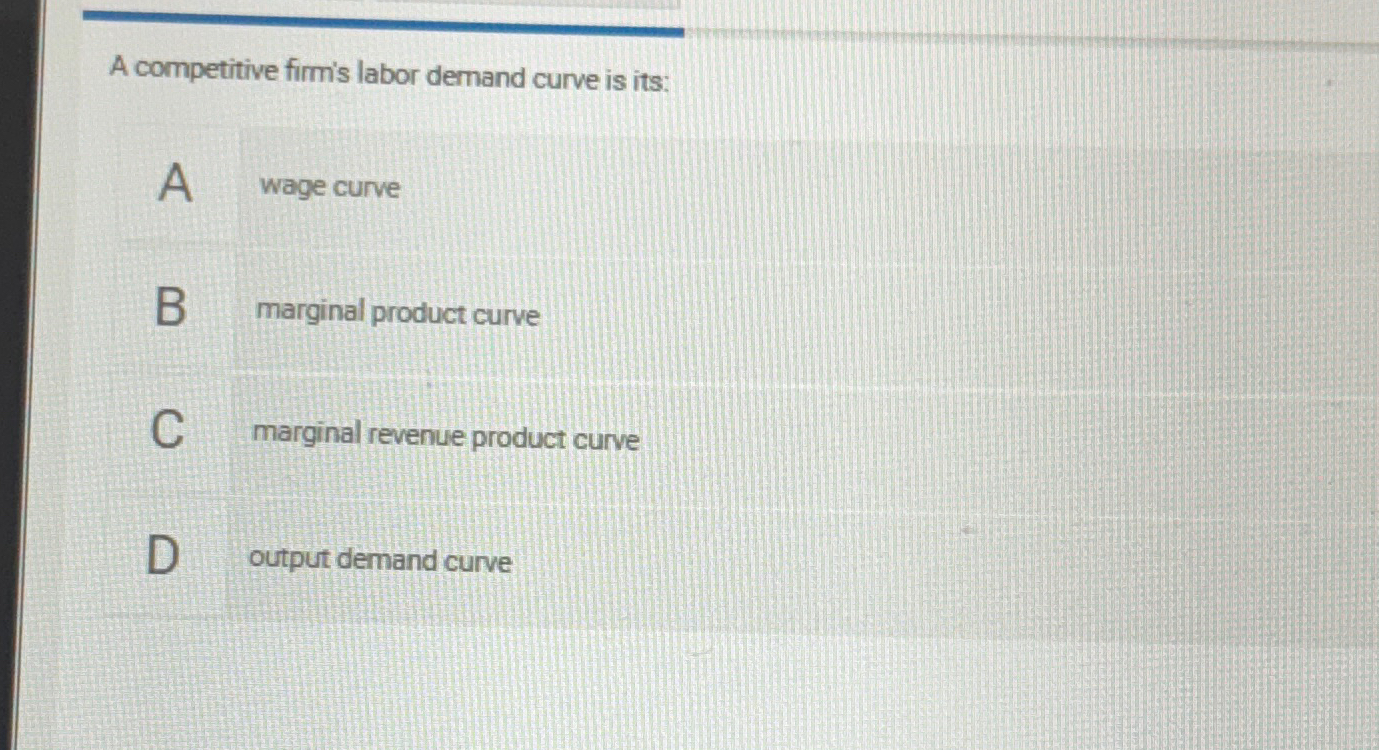Solved A competitive firm's labor dernand curve is its:A | Chegg.com