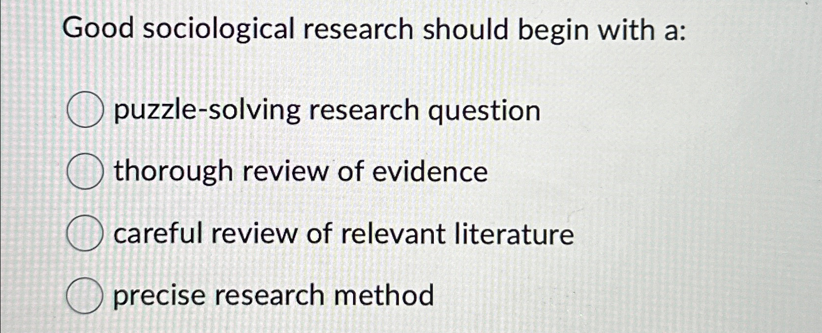 Solved Good sociological research should begin with | Chegg.com