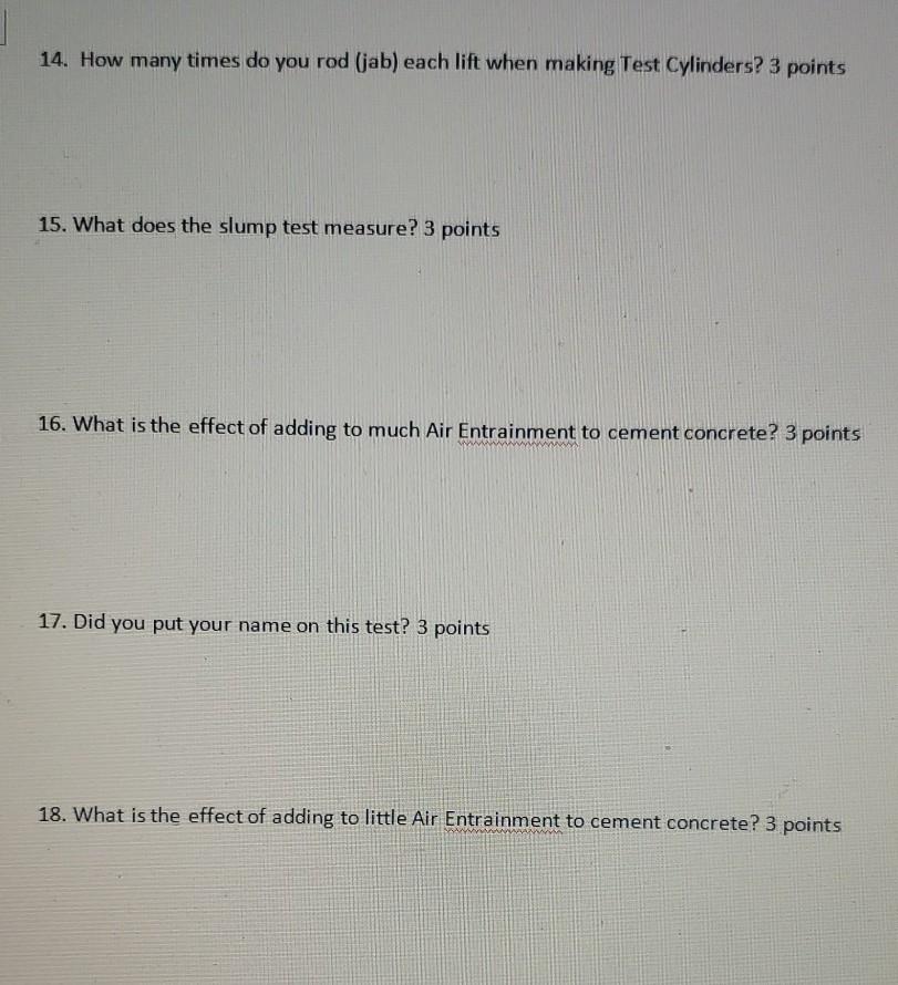 Solved 1. Define Coarse Aggregate: 2 points 2. Name two | Chegg.com