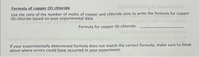 Solved Formula of copper (II) chloride Use the ratio of the | Chegg.com