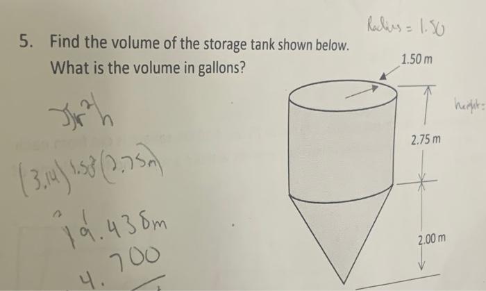 Solved 5. Find the volume of the storage tank shown below. | Chegg.com