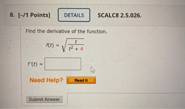 Solved 8. [-/1 Points] DETAILS SCALC8 2.5.026. Find the | Chegg.com