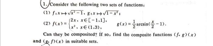 Solved 1. Consider the following two sets of functions: (1) | Chegg.com