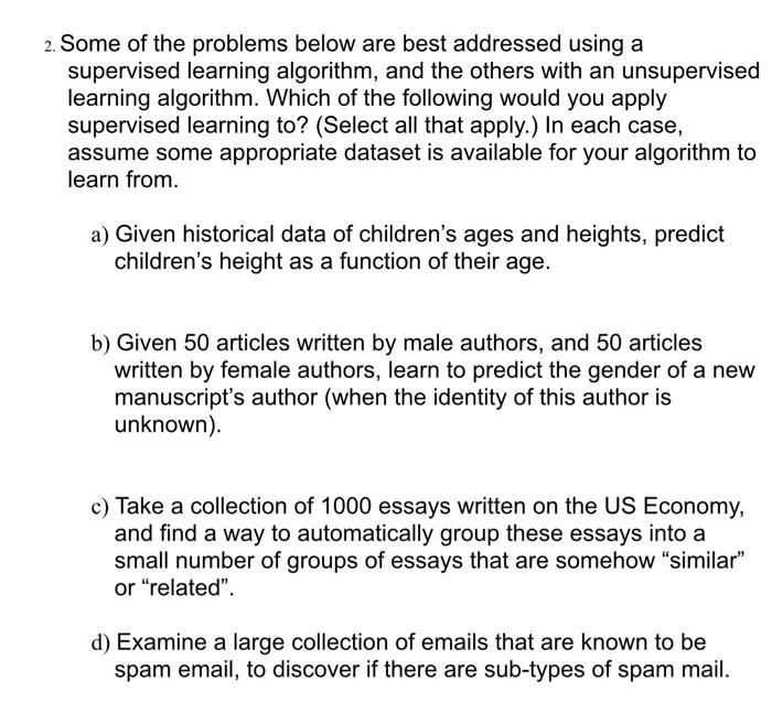 Solved Some of the problems below are best addressed using a | Chegg.com