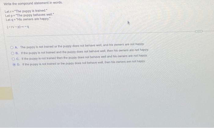 Solved Write the compound statement in words. Let r= "The | Chegg.com