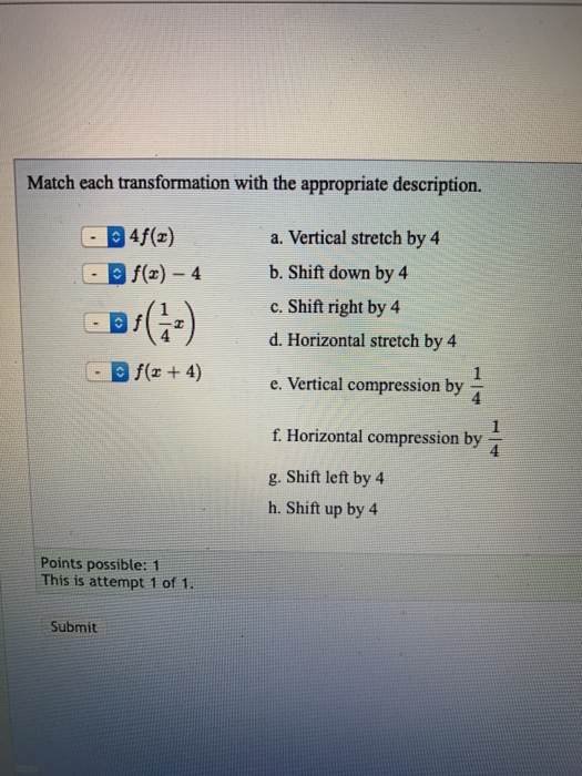 Solved Match each transformation with the appropriate | Chegg.com