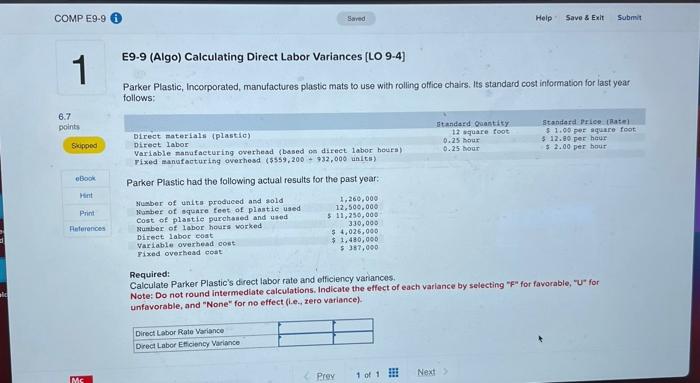 Solved E9-9 (Algo) Calculating Direct Labor Variances [LO | Chegg.com