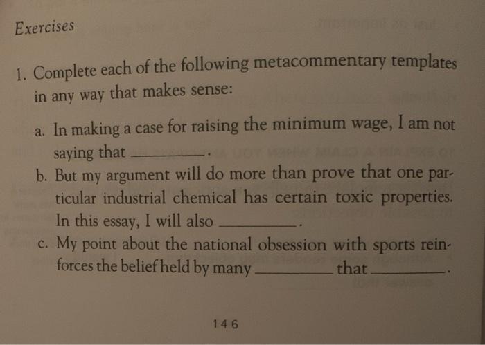 1. Complete each of the following metacommentary | Chegg.com