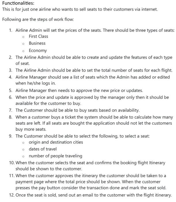 Solved Functionalities: This is for just one airline who | Chegg.com
