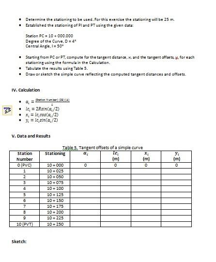 Solved • Determine the stationing to be used. For this | Chegg.com